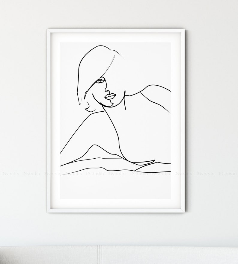 Printable Line Art Set of 2 Woman Line Drawing Above Bed | Etsy