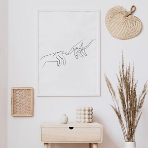 Finger Touch Printable, One Line Drawing Print, Romantic Hands Artwork ...