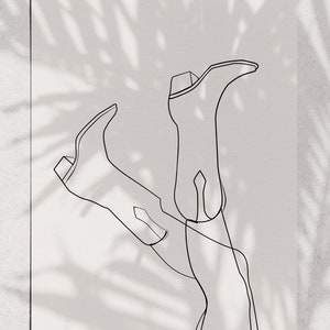 Western Cowboy Boots Line Art Print, Groovy Cowgirl Wall Art, One Line ...