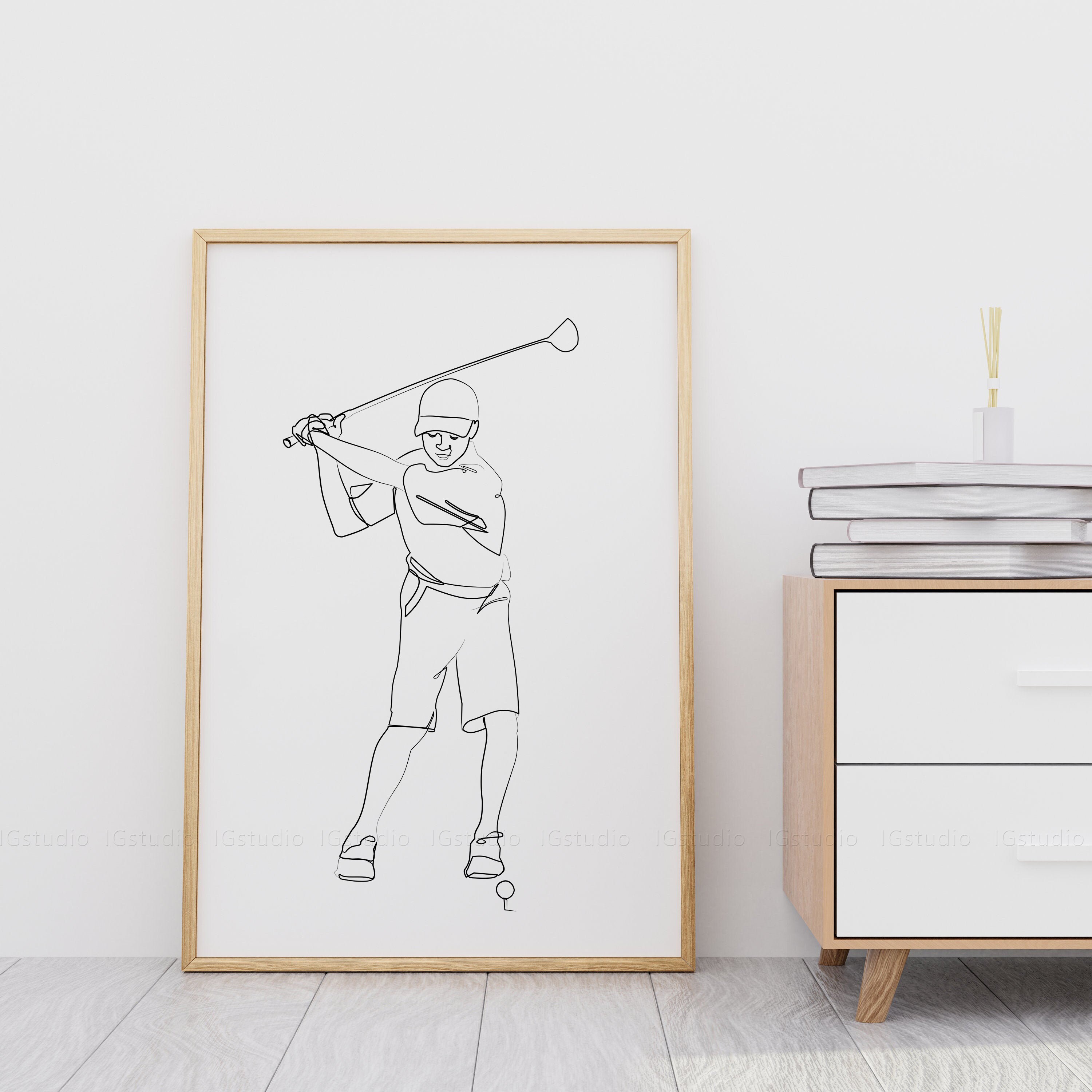 Golf Player Line Art Print, Golf Gift Printable, One Line Drawing ...