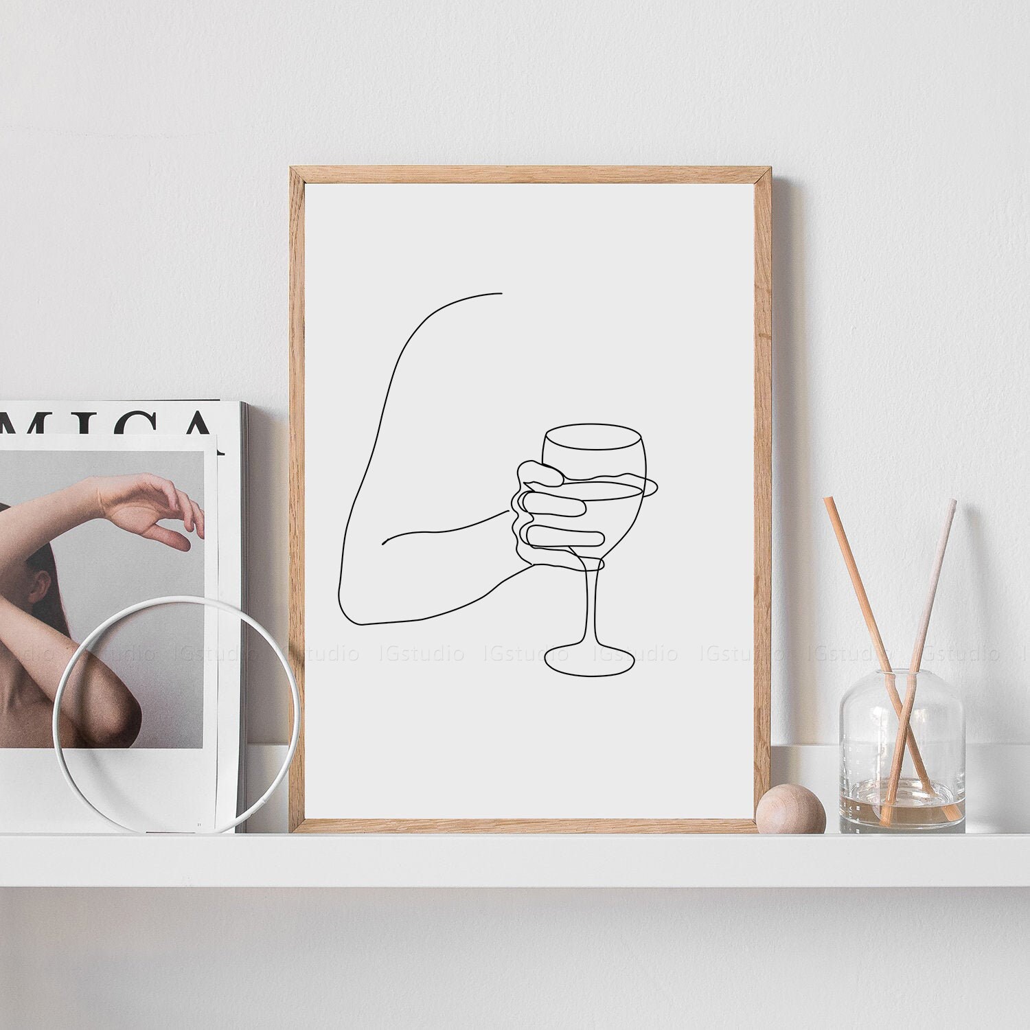 Wine in Hand Line Art Print One Line Drawing Wine Drinker | Etsy