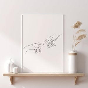 Finger Touch Printable, One Line Drawing Print, Romantic Hands Artwork ...