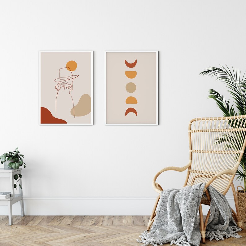 Abstract Moon Phases Art Print Burnt Orange Wall Art Neutral | Etsy