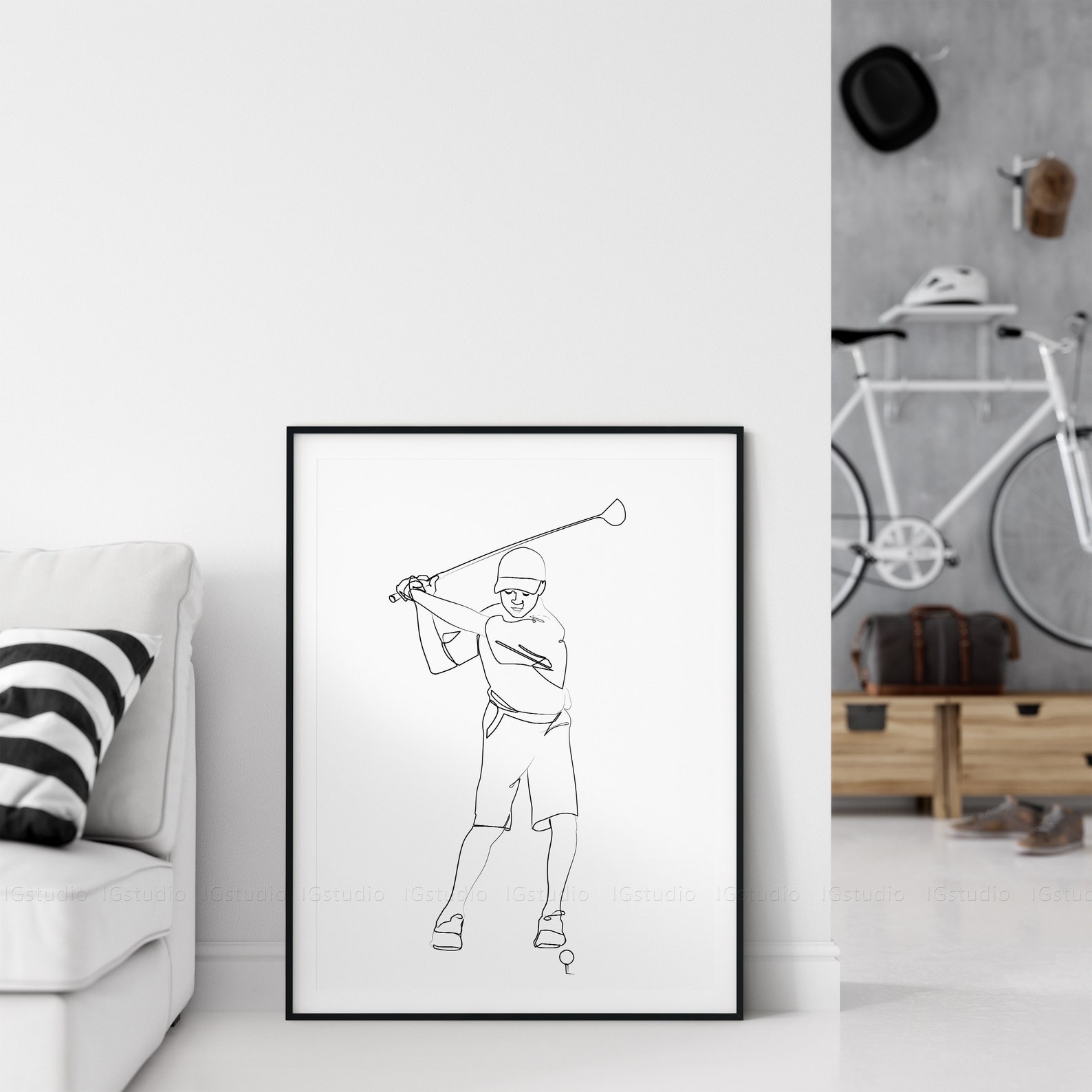 Golf Player Line Art Print, Golf Gift Printable, One Line Drawing ...