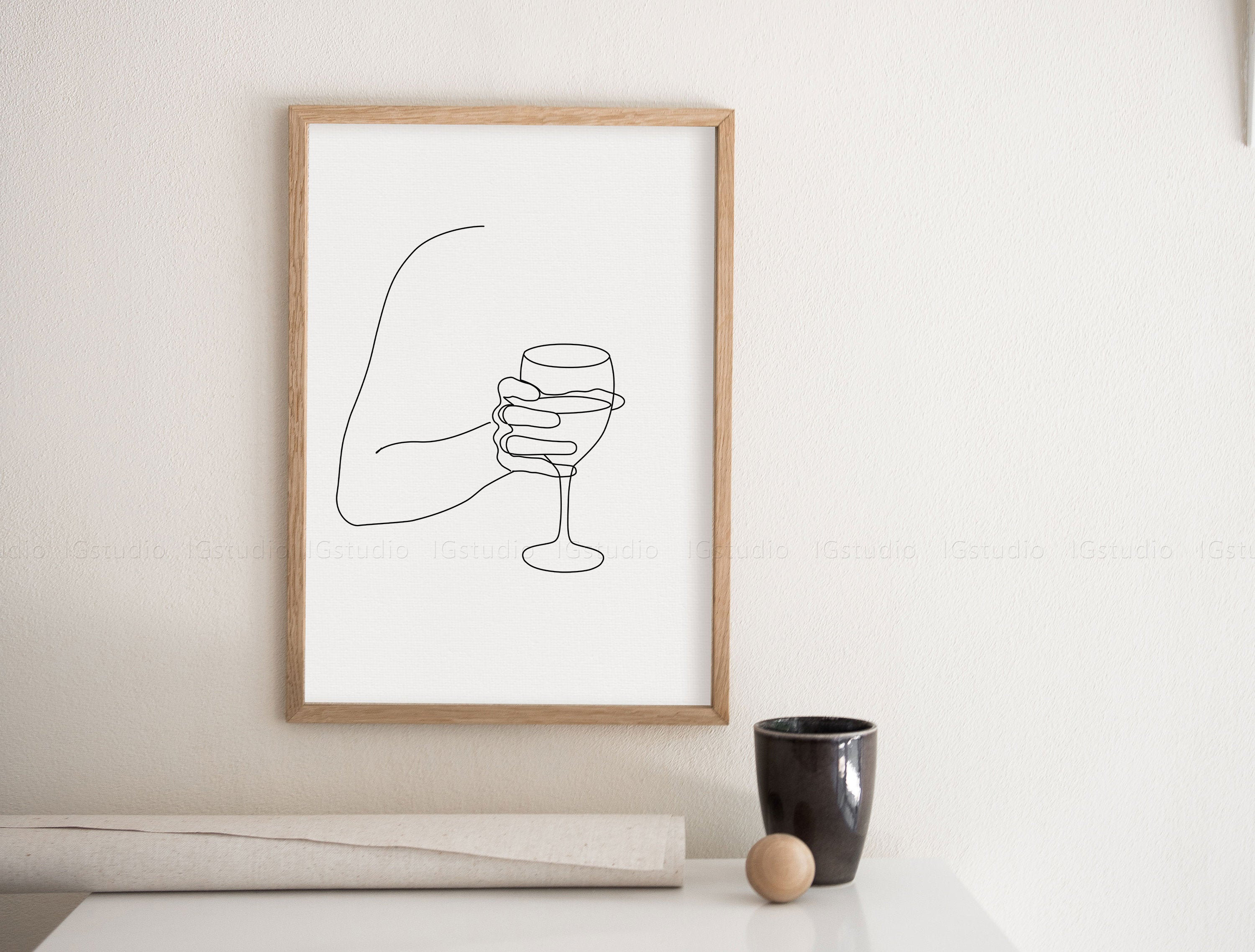 Wine in Hand Line Art Print One Line Drawing Wine Drinker | Etsy