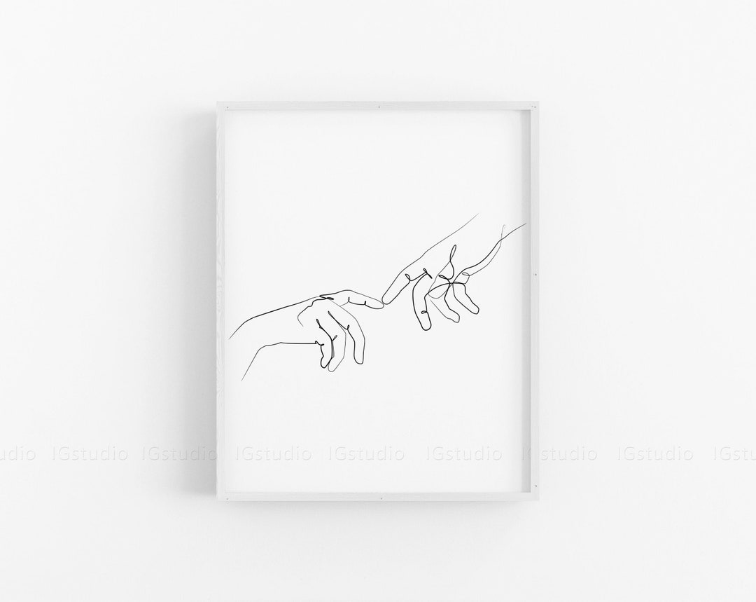 Finger Touch Printable, One Line Drawing Print, Romantic Hands Artwork ...