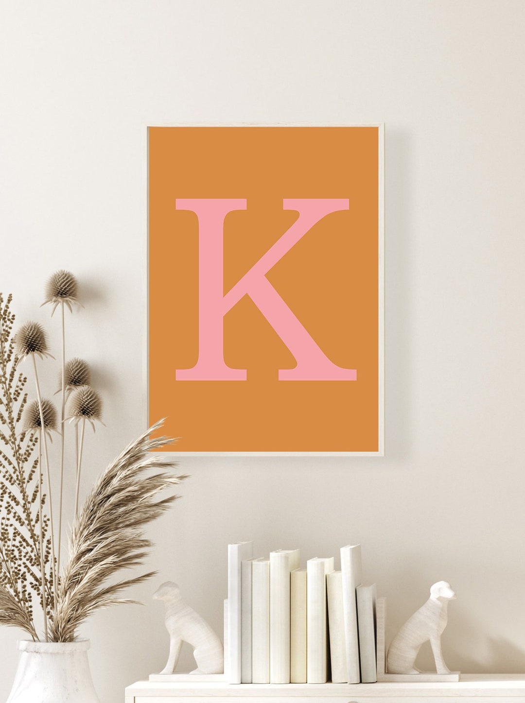 Personalized Letter Art Print, Custom Initial Poster, Pink Orange Wall ...