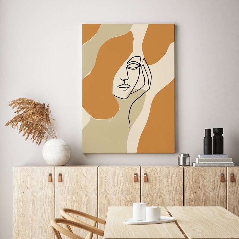 Abstract Woman Face Line Art Print Printable Wall Art Orange - Etsy