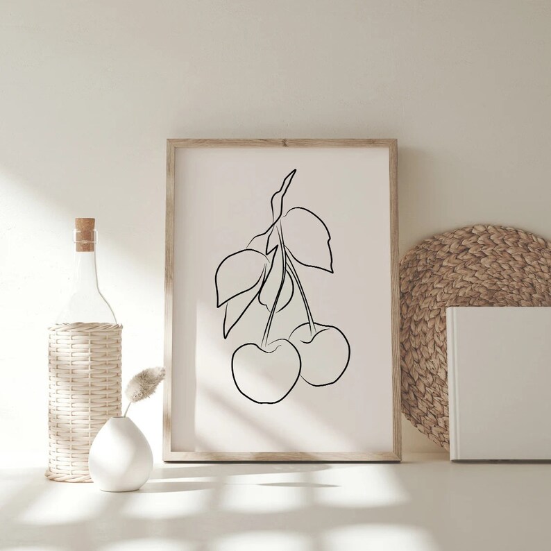 Cherry Line Art Print Botanical Line Drawing Artwork Single - Etsy