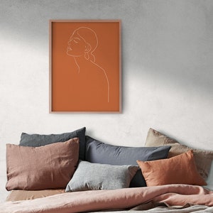 Burnt Orange Line Drawing Woman Print, Boho, Abstract Wall Art, One ...