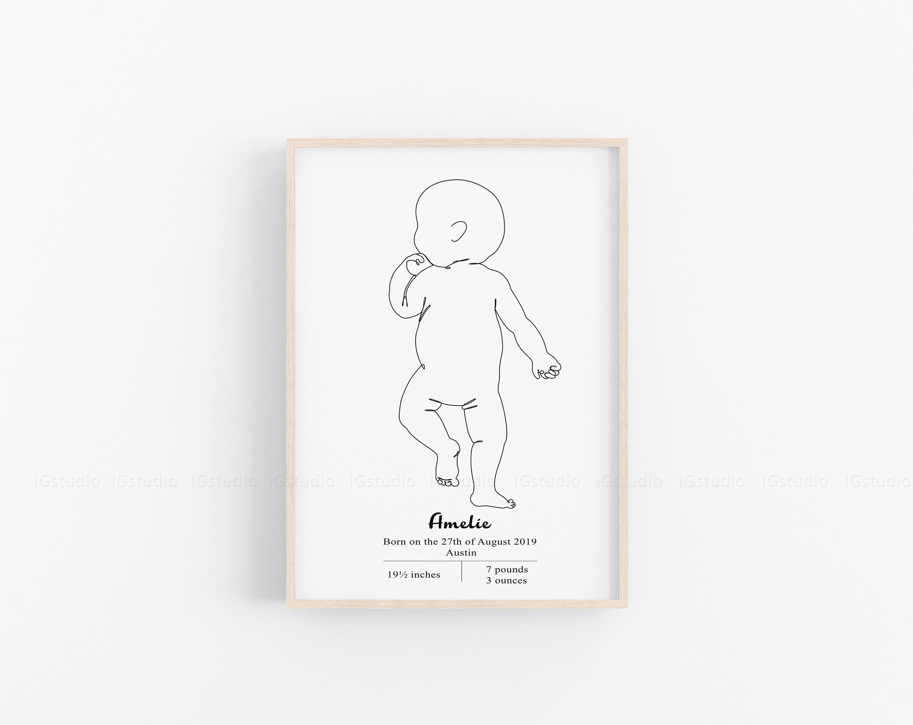 Custom Birth Line Art Print Personalized Baby Gift Nursery | Etsy