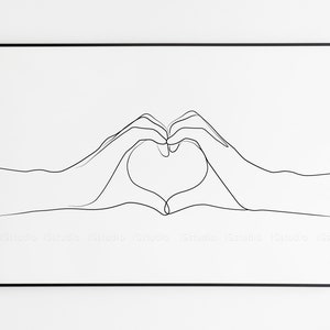 Hand Heart Printable, One Line Drawing Print, Love Hands Gesture ...