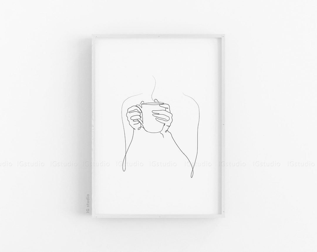 Coffee in Hands, One Line Art Print, Printable Coffee, Single Line ...
