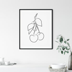 Cherry Line Art Print, Botanical Line Drawing Artwork, Single Line ...