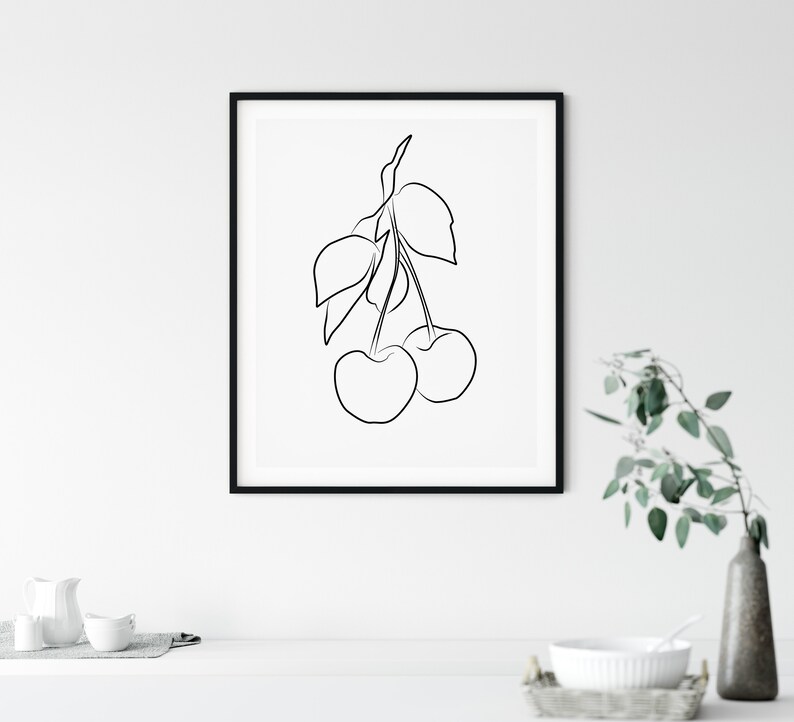 Cherry Line Art Print Botanical Line Drawing Artwork Single - Etsy