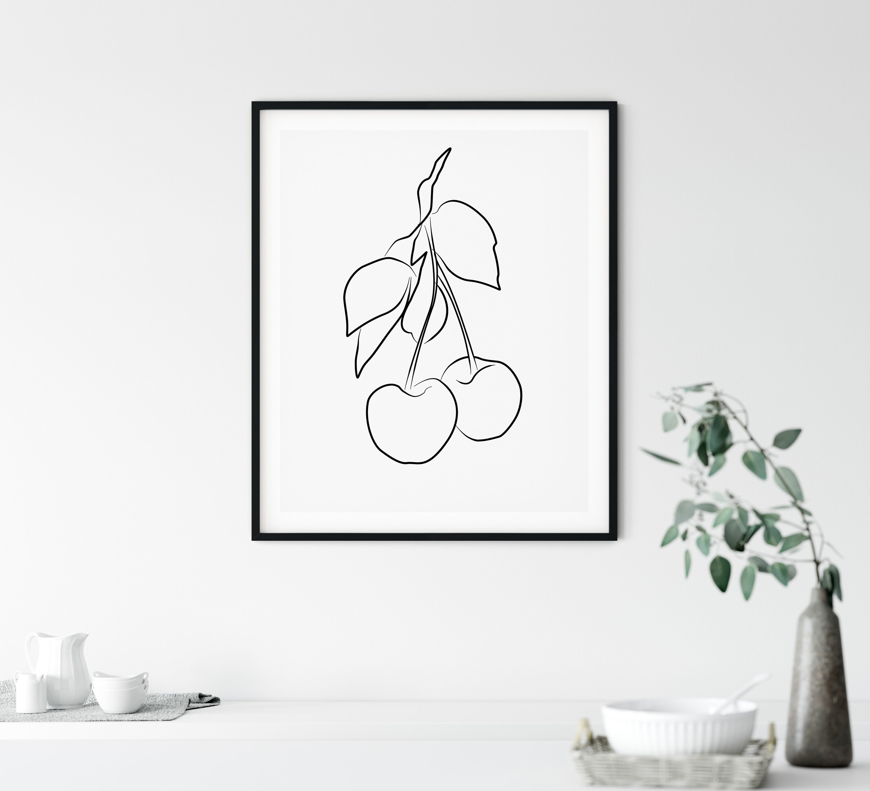 Cherry Line Art Print Botanical Line Drawing Artwork Single - Etsy