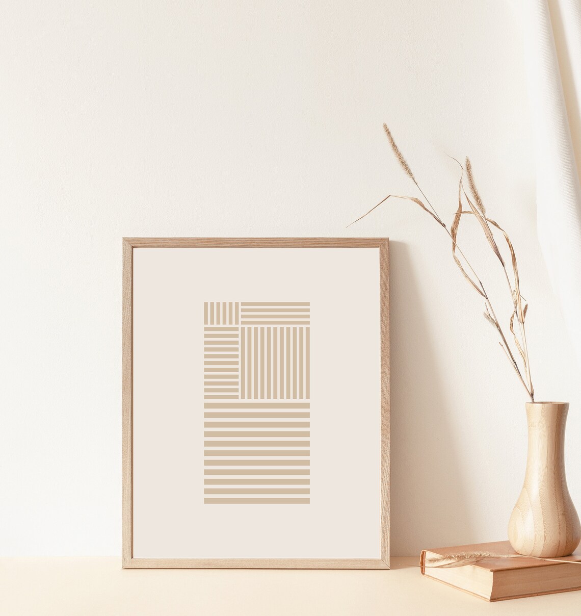 Geometric Beige Mid Century Lines, Neutral Wall Art, Minimalist Print ...