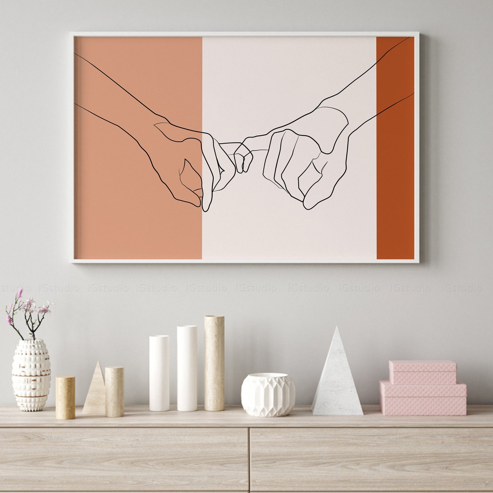 Pinky Swear Color Block Printable Line Art Hands One Line | Etsy