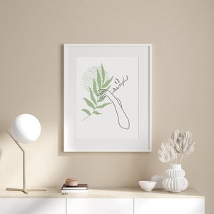 Woman Botanical Line Art Print, Sage Green One Line Drawing, Printable ...