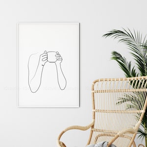 Coffee in Hands, One Line Art Print, Printable Coffee, Single Line ...