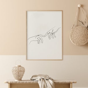 Finger Touch Printable, One Line Drawing Print, Romantic Hands Artwork ...