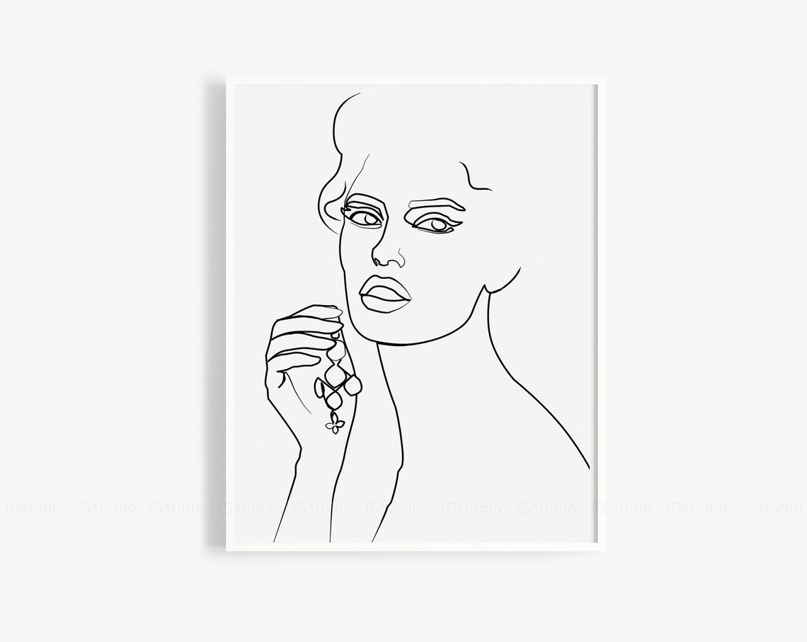 Woman Line Drawing Female Face Art Printable Line Art | Etsy