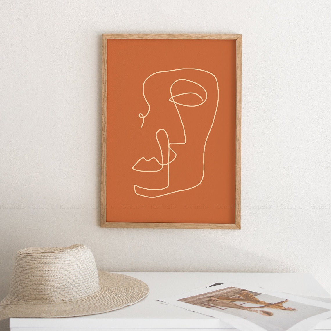 Abstract Burnt Orange One Line Drawing Face Printable Line | Etsy
