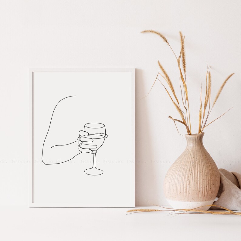 Wine in Hand Line Art Print One Line Drawing Wine Drinker | Etsy