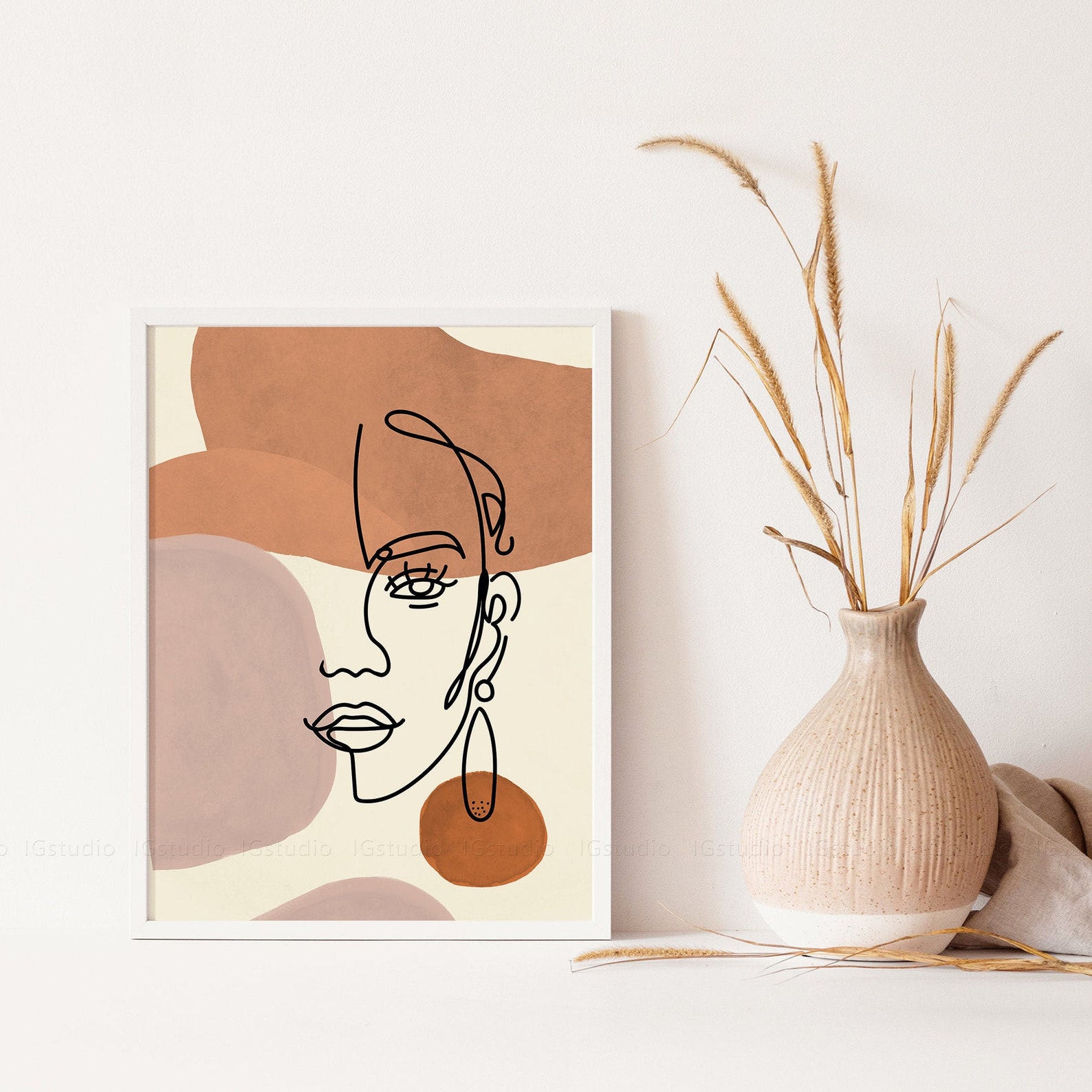 Abstract Woman Face Line Art Printable Wall Art Burnt Orange - Etsy