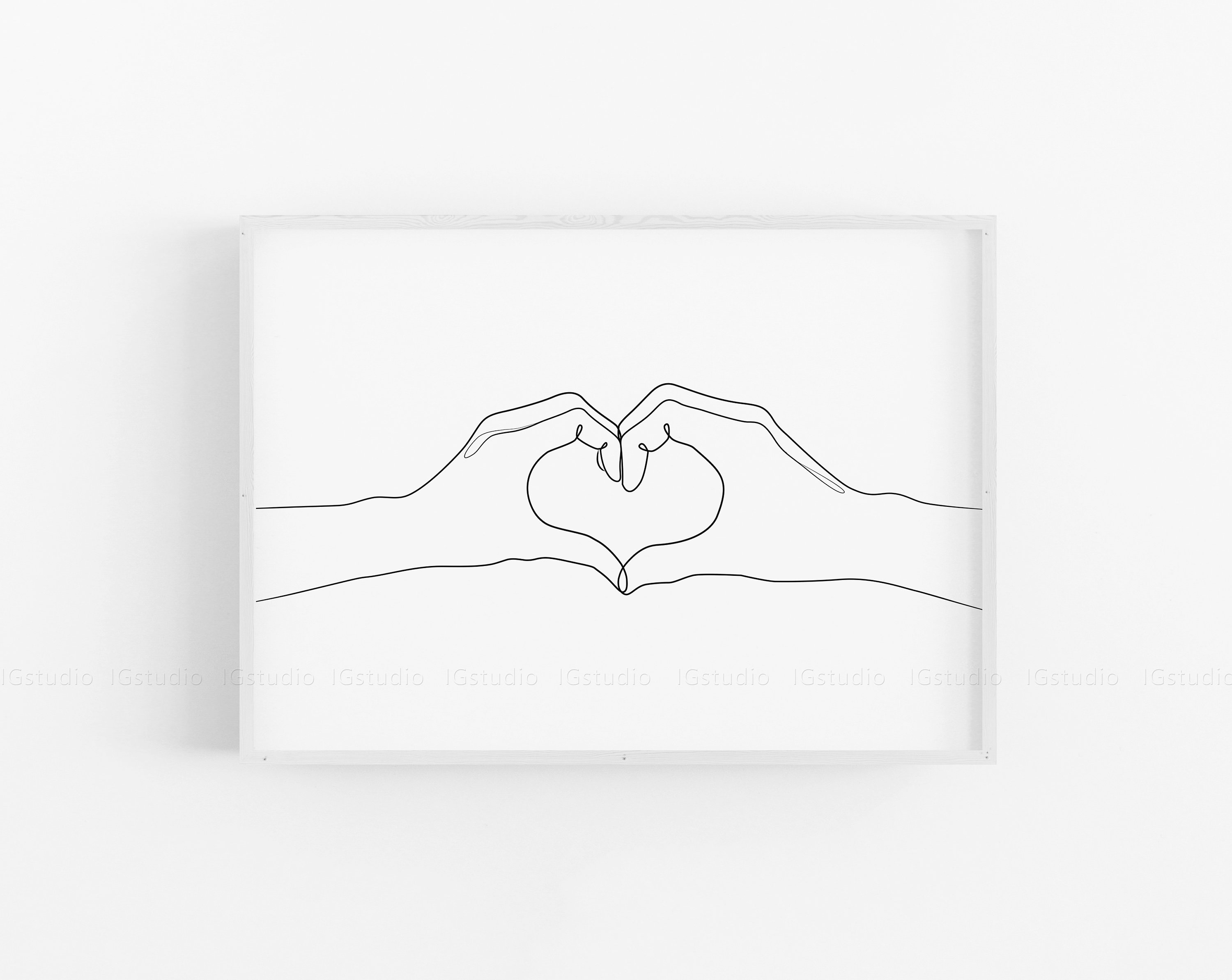 Hand Heart Printable, One Line Drawing Print, Love Hands Gesture ...