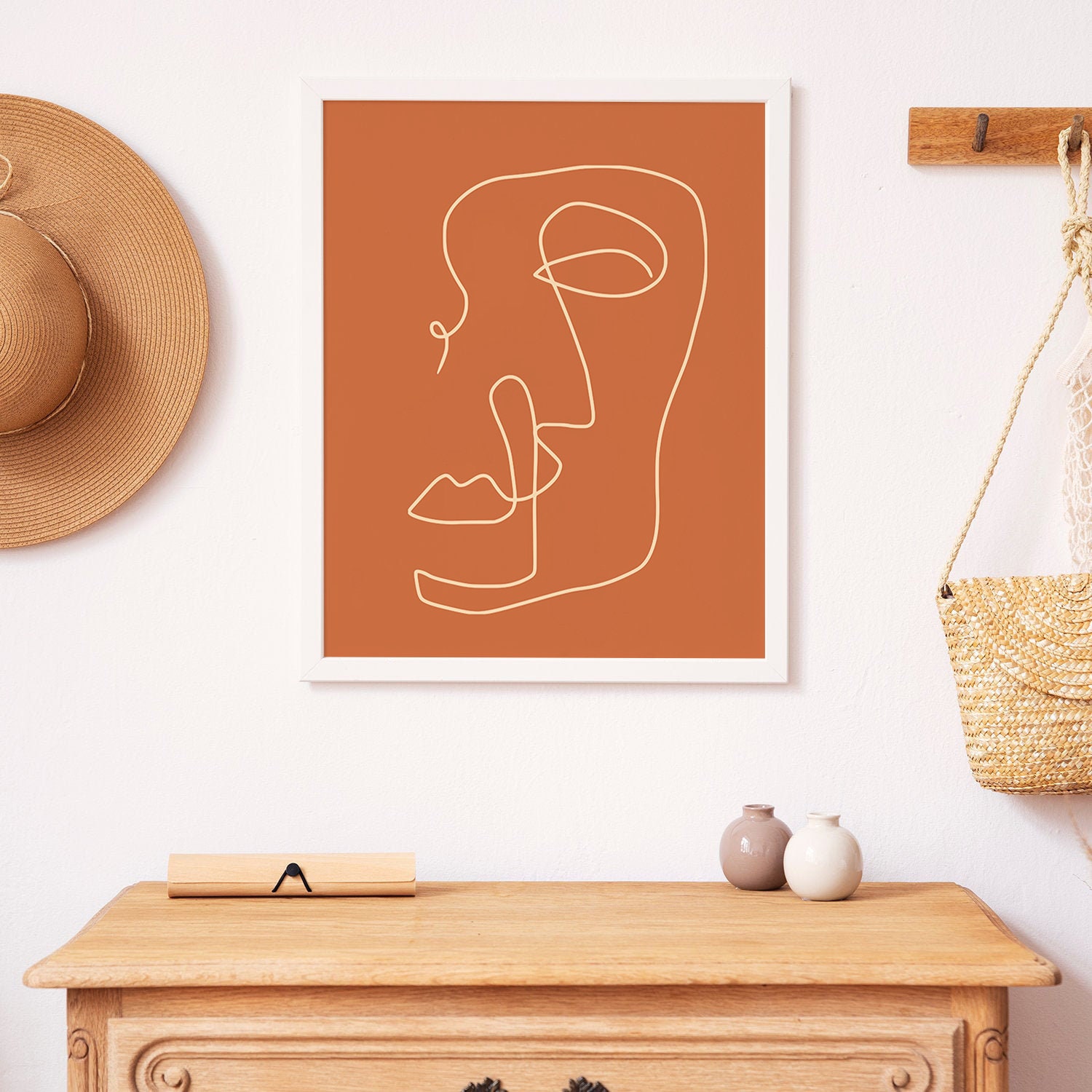 Abstract Burnt Orange One Line Drawing Face, Printable Line Art, Single ...