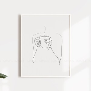 Coffee in Hands, One Line Art Print, Printable Coffee, Single Line ...