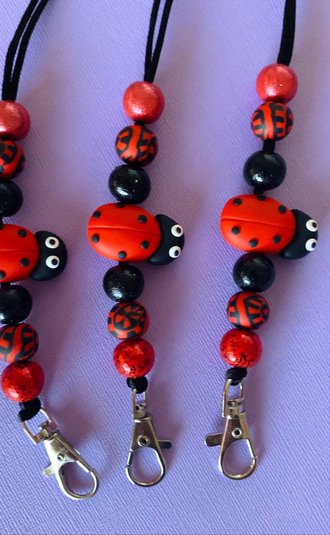 Ladybug Lanyard Bug Lanyard Polymer Clay Lanyard Teacher Lanyard Red ...