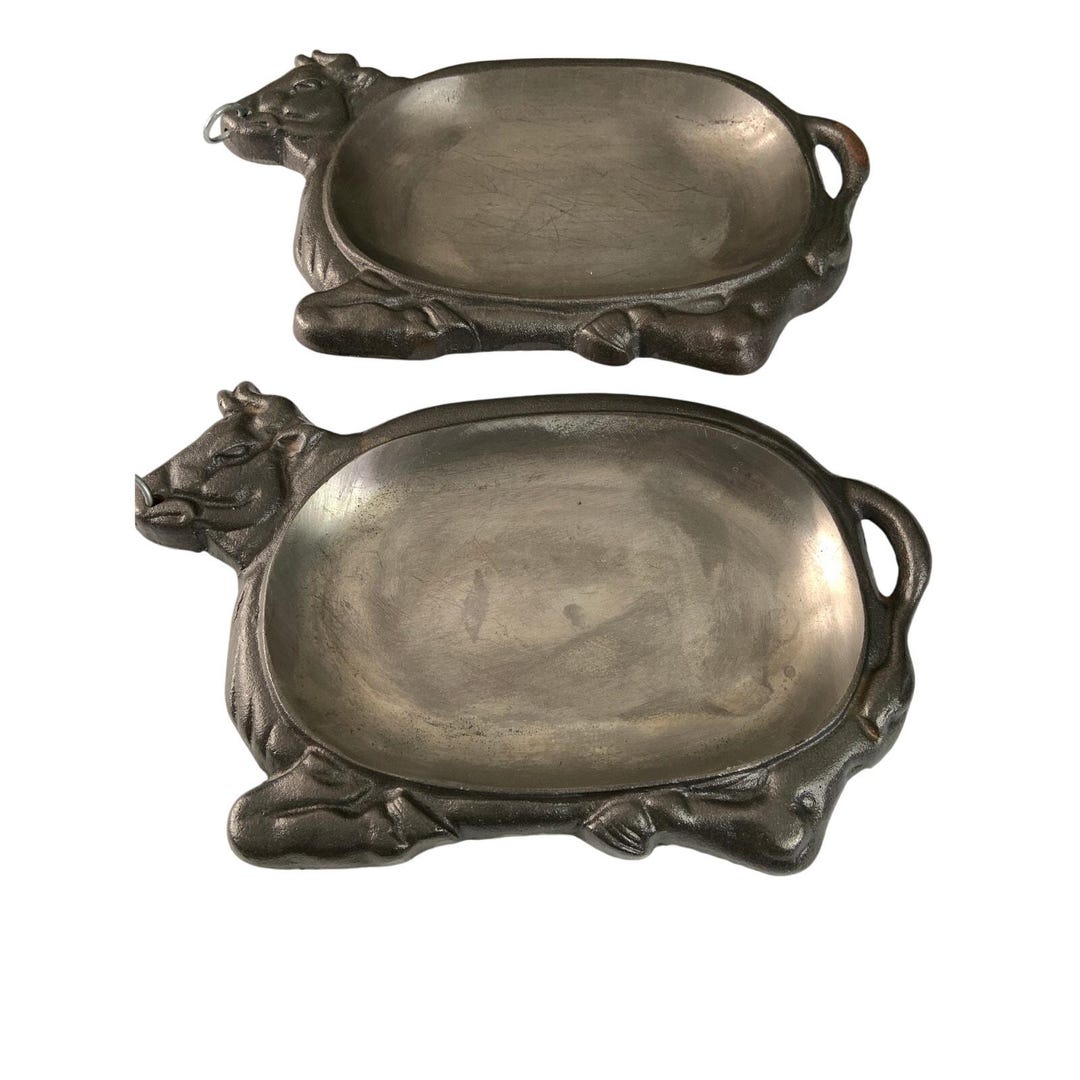 Vintage Set of 2 WKM Cast Iron Bull W/ Nose Ring Steak Serving Trays - Etsy