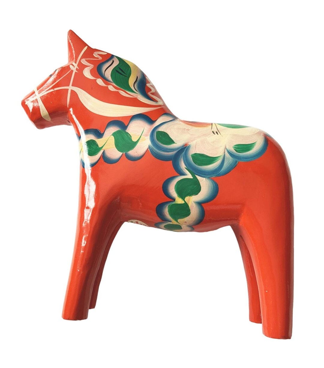 Vintage 1960s Large Swedish Orange Dala Horse Souvenir, Sweden Folk Art ...