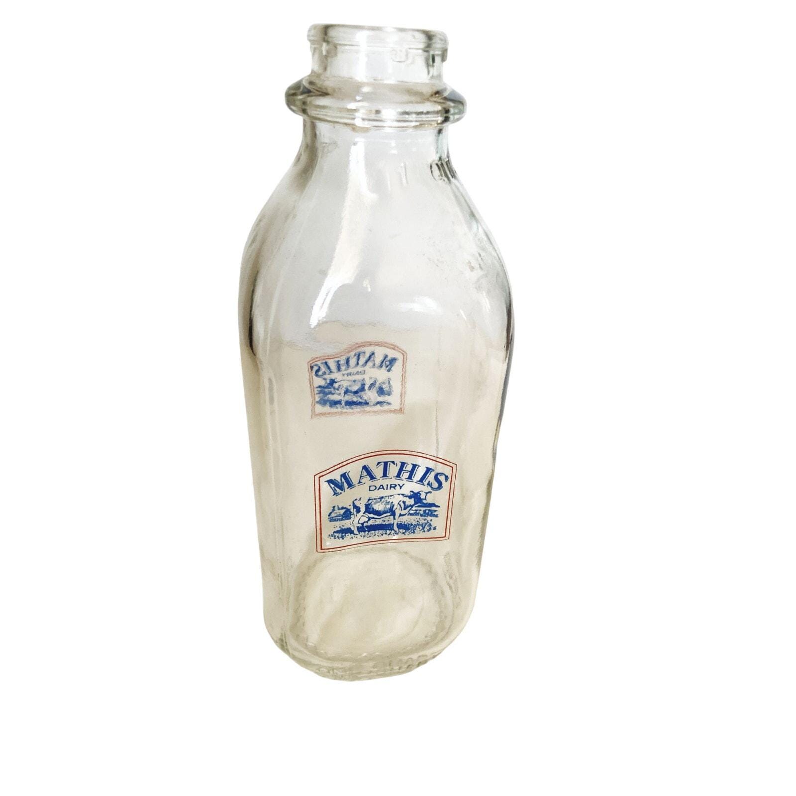 Mathis Dairy Cow Graphic Blue Quart Milk Bottle Square 50s 60s - Etsy