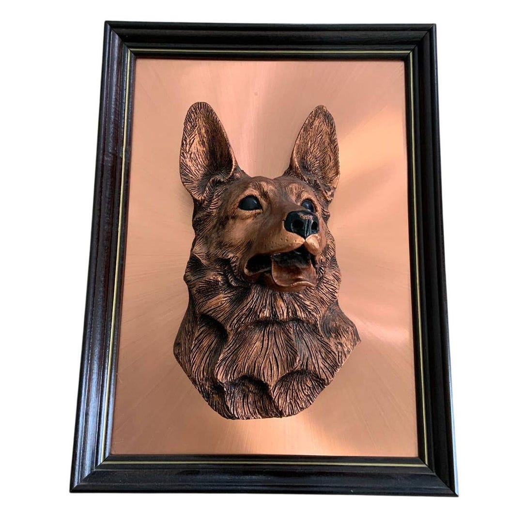 RARE Vintage 1970s John Louw Copper German Shepherd 3D Sculpture Framed ...