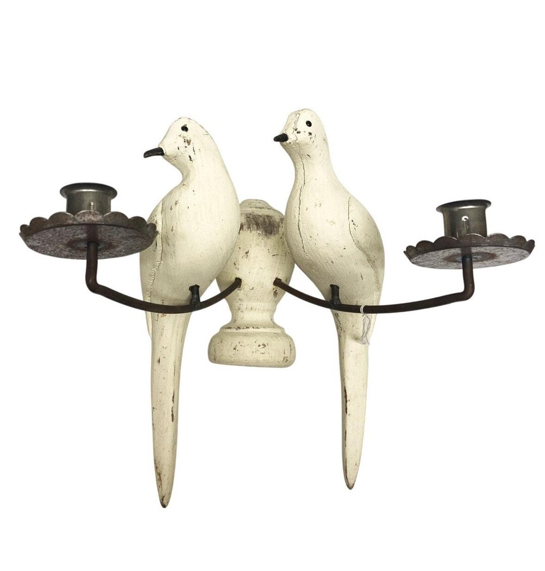 Double Wooden Birds Doves Candle Wall Sconce Rustic - Etsy