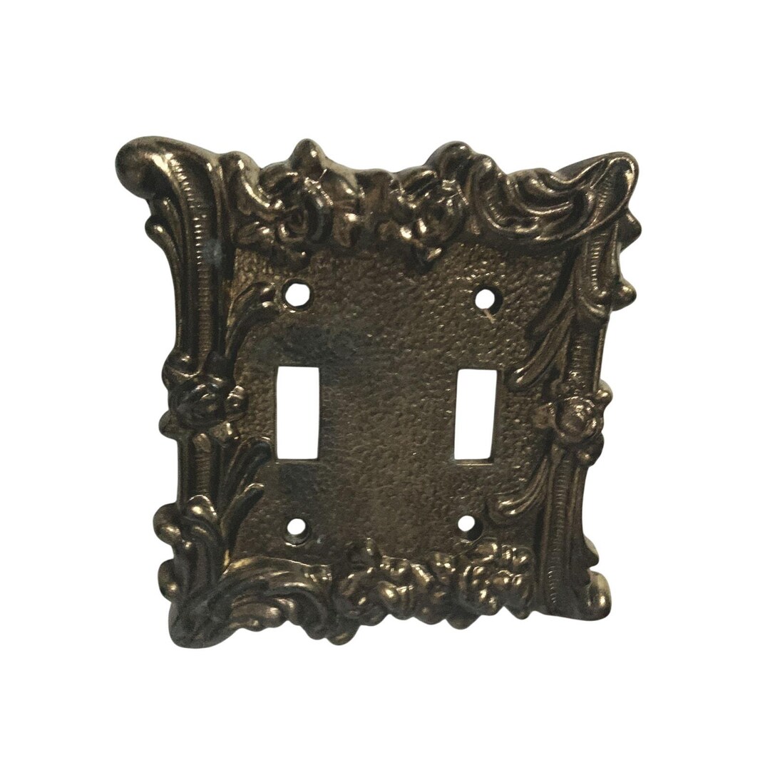 Vintage Gold Metal Double Light Switch Plate Cover Raised Filigree ...
