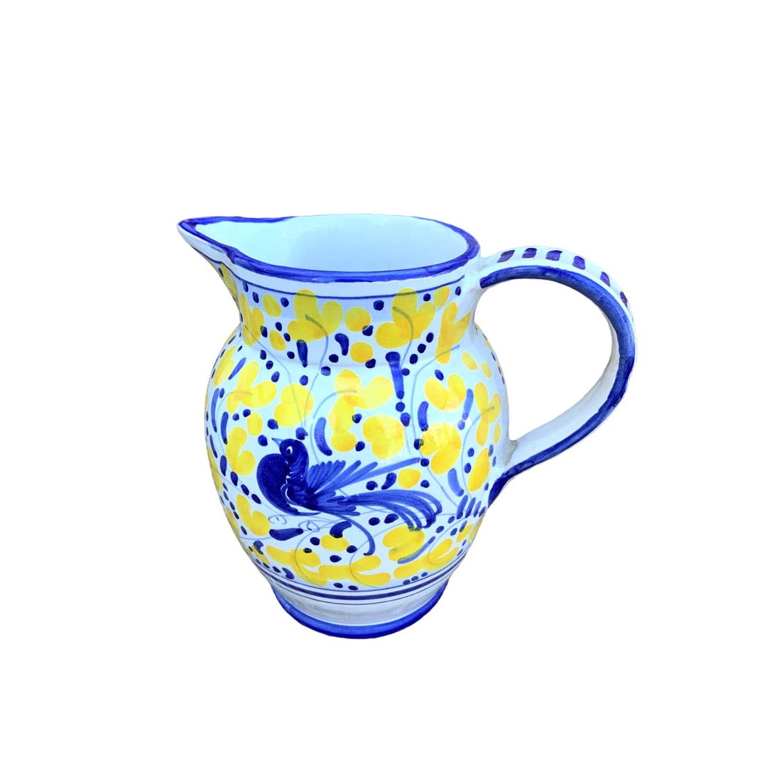 Bonechi Imports Ceramic Pottery Porcelain Pitcher Peacock Painted Blue ...