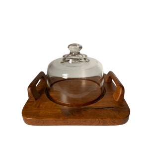 Vintage Mid Century Modern 2 Handle Teak Covered Glass Cheese Tray by ...