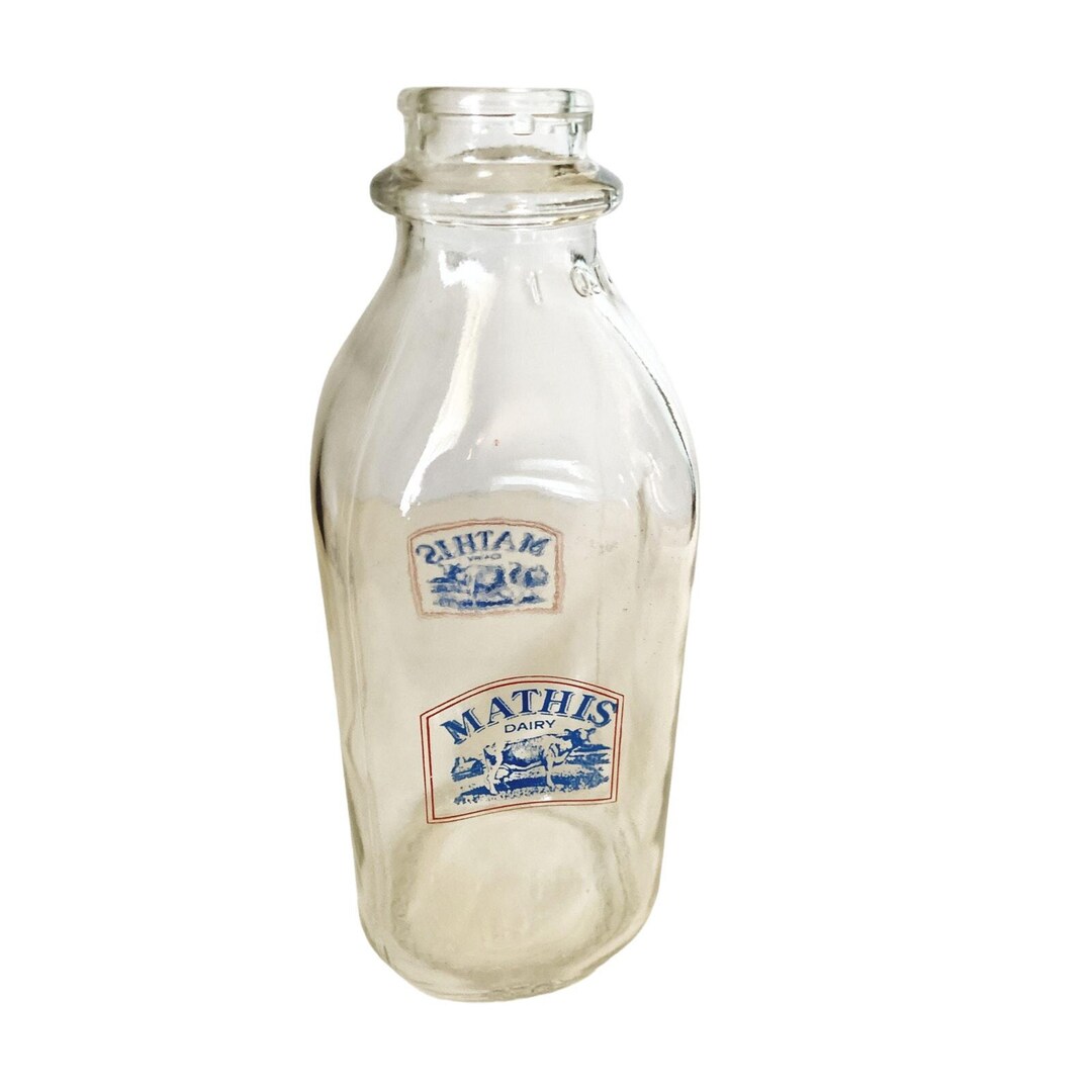 Mathis Dairy Cow Graphic Blue Quart Milk Bottle Square 50s 60s - Etsy