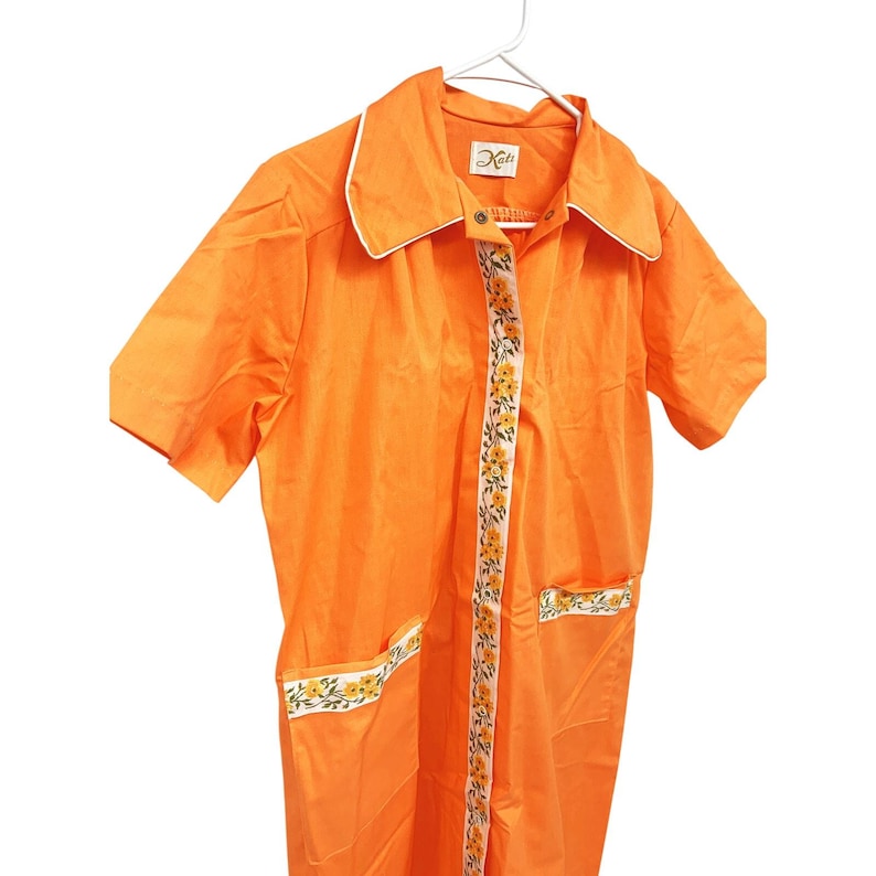 Katz Orange Housecoat House Dress Button Down With Pockets Floral ...
