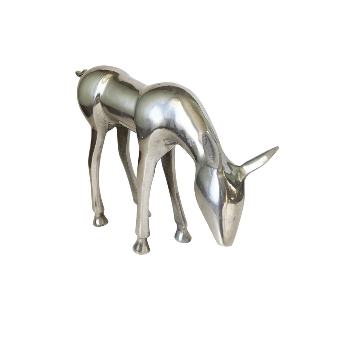 Vintage Minimalist Silver Deer Statue MCM Style Sculpture Holiday Decor ...