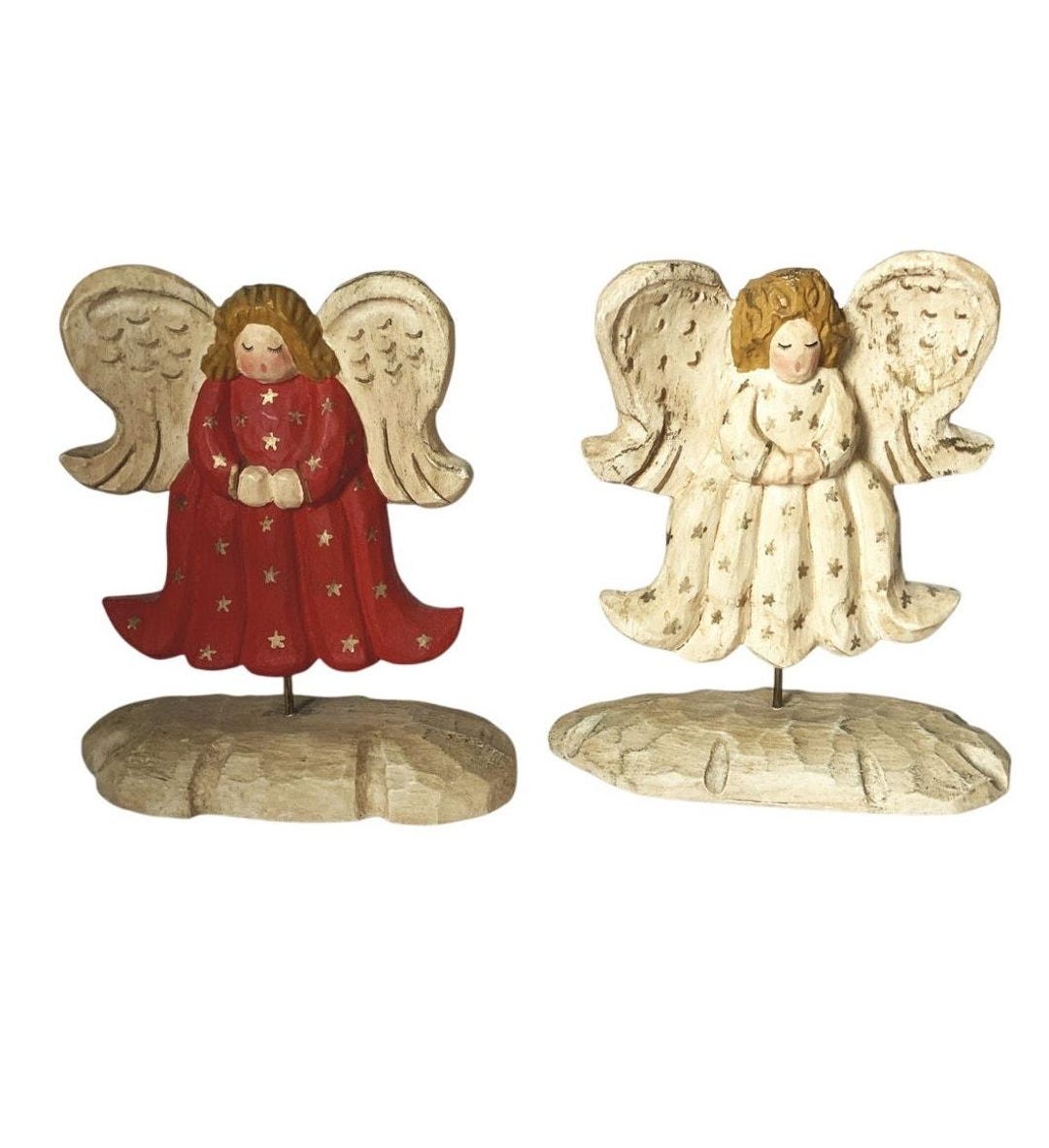 Vintage Pair of James Haddon Wooden Angels on Stands - Etsy