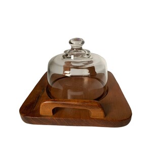 Vintage Mid Century Modern 2 Handle Teak Covered Glass Cheese Tray by ...