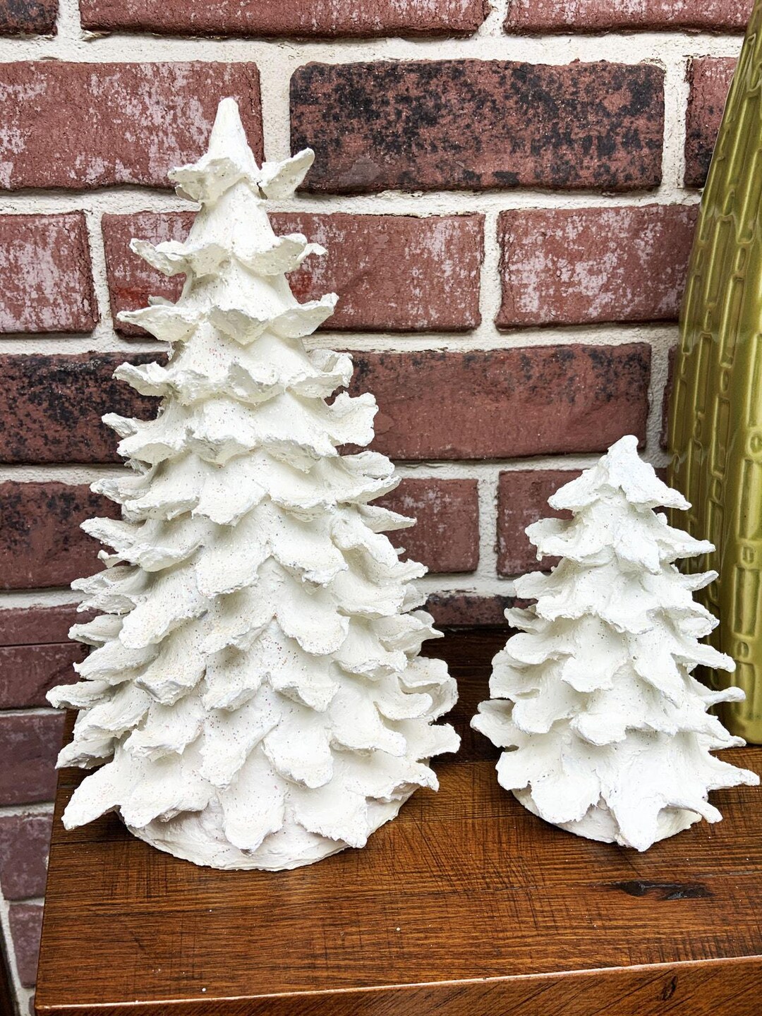 MCM 1960s Pair of Paper Mache White Glitter Christmas Trees - Etsy