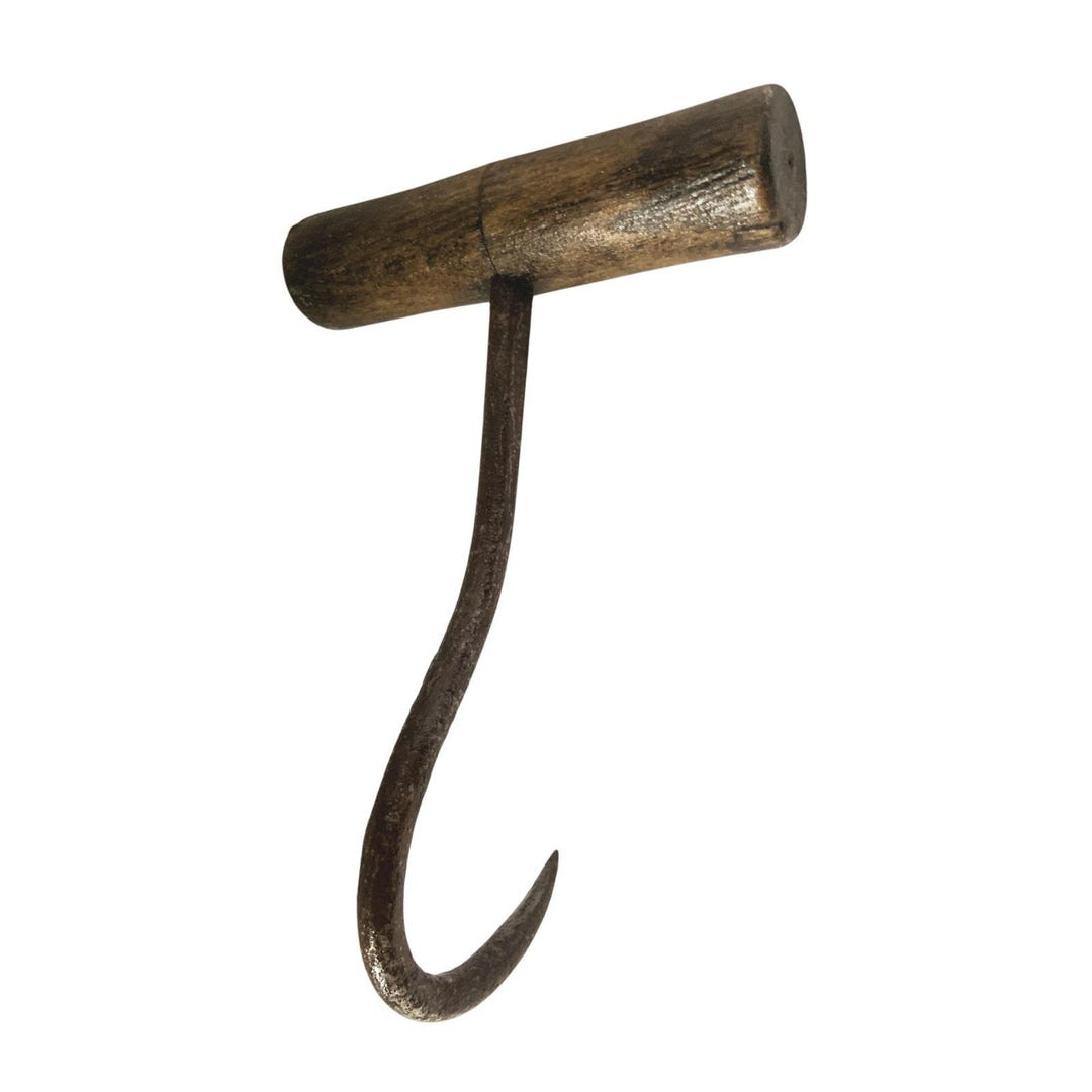Primitive Hay Bale Cast Iron Hook Wood Handle Vintage Farmhouse Decor ...