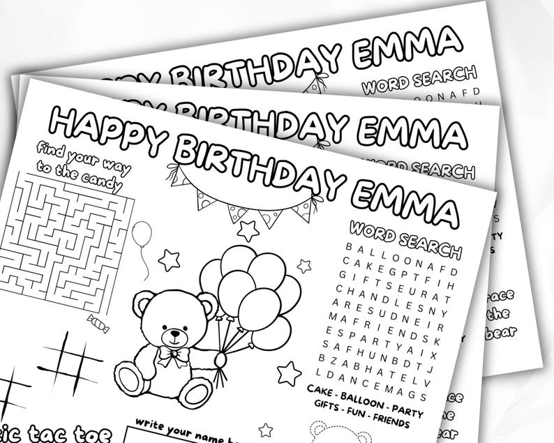 Editable Birthday Coloring Placemat, Printable Party Activity Sheet ...