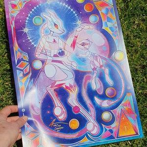Mewtwo Mew Evolution - Stained Glass A3 Art Print - Pocket Monster - Etsy